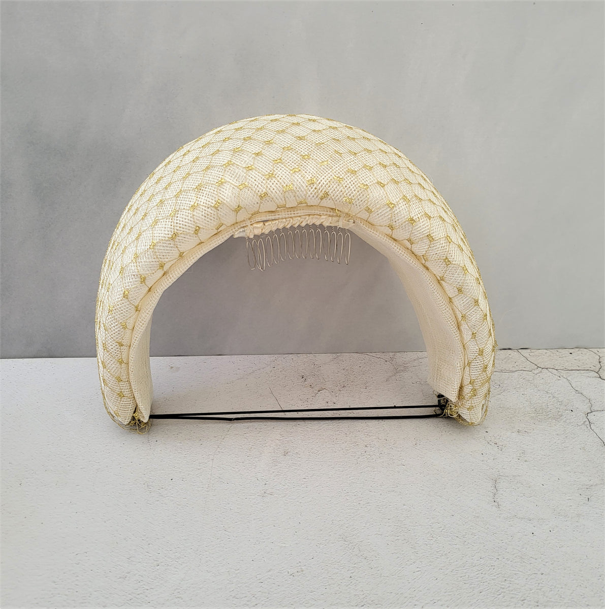 Ivory Halo Crown Fascinator Headband,with Gold Glitter Veiling 10 cms ...